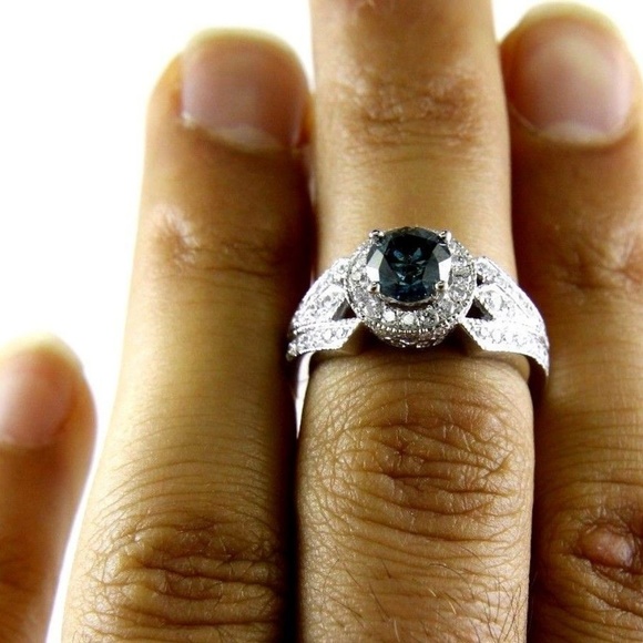 Jewelry | Round Blue Diamond Solitaire Ring 14k Wg 195ct | Poshmark